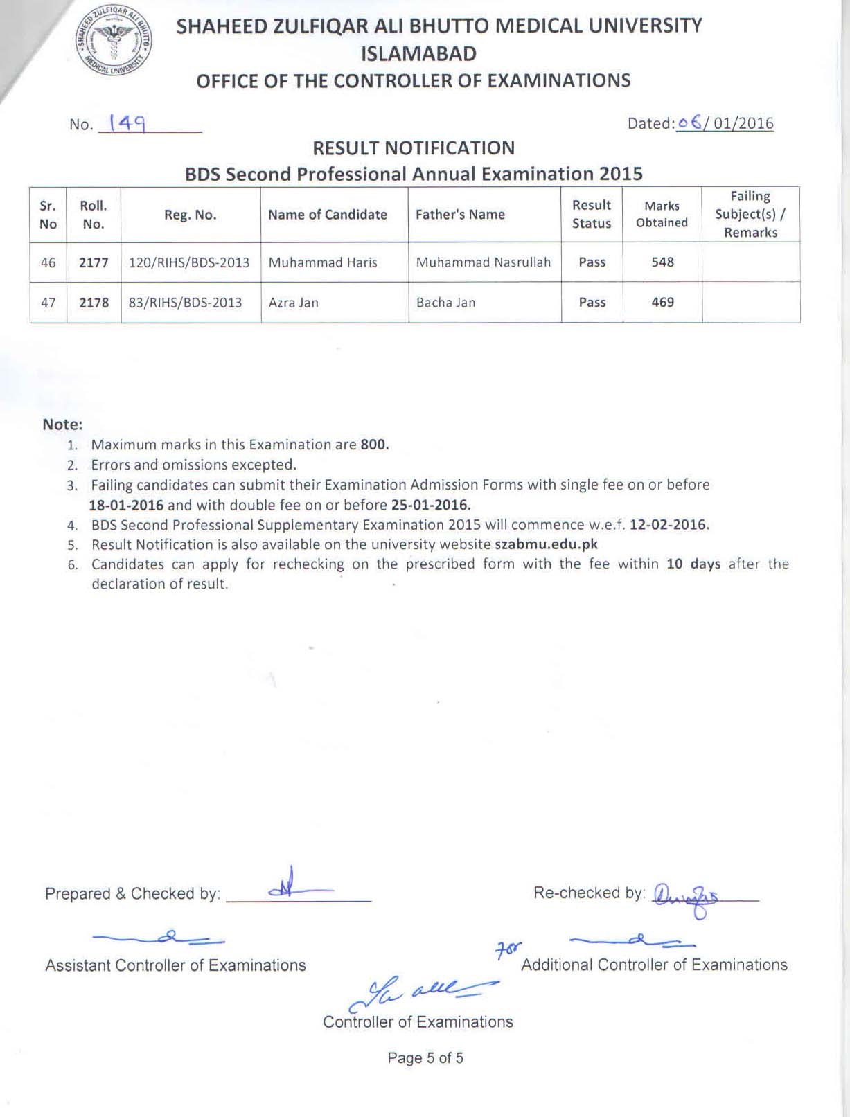 bds-1st-2nd-3rd-and-final-professional-annual-examination-2015