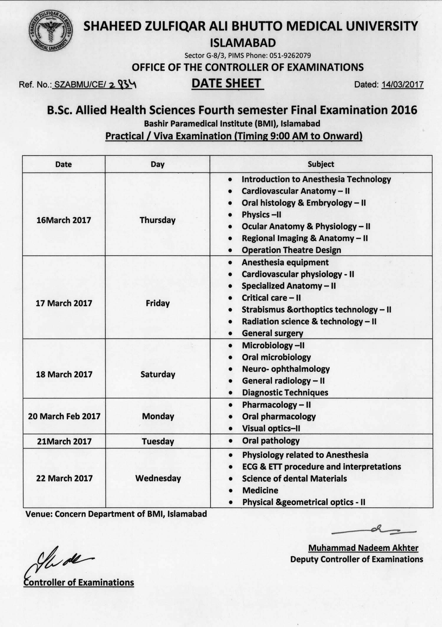 Date Sheet B Sc Allied Health Sciences Final Exams 2016 Shaheed date-sheet-b-sc-allied-health-sciences-final-exams-2016-shaheed