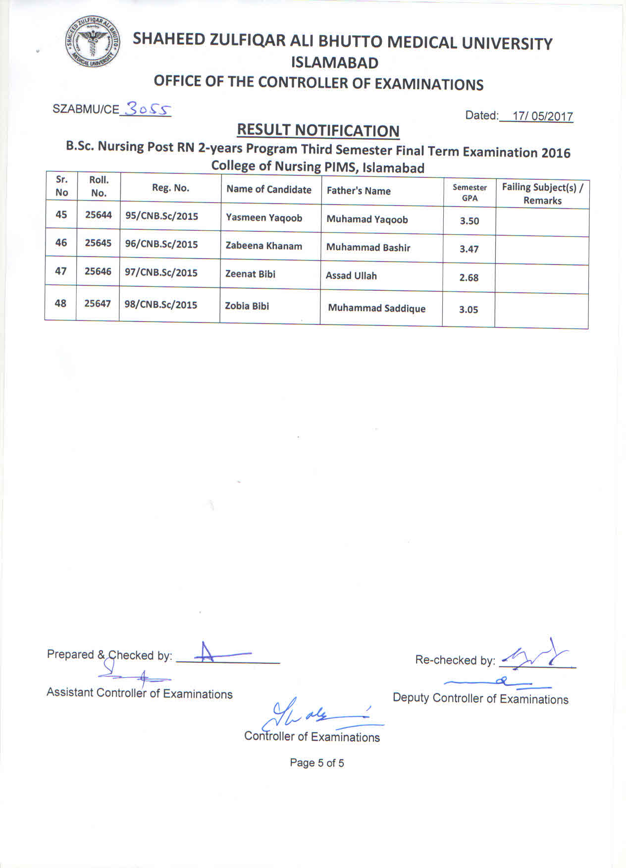 Result Notification - B.Sc. Nursing Post RN 3rd Semester Final Exams ...