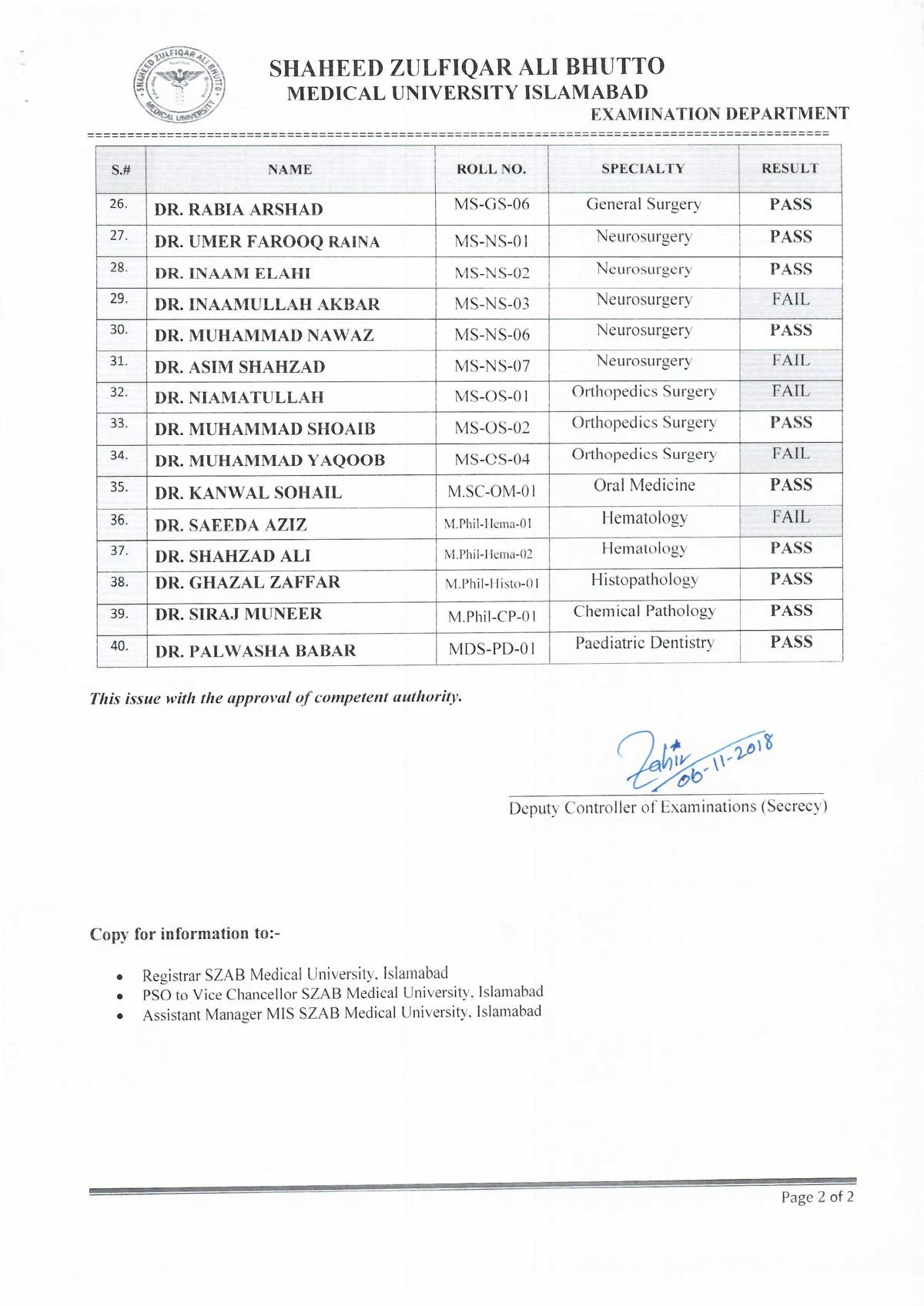 Result Notification of MD/MS/M.Sc/M.Phil & MDS OSCE Viva/Clinical ...