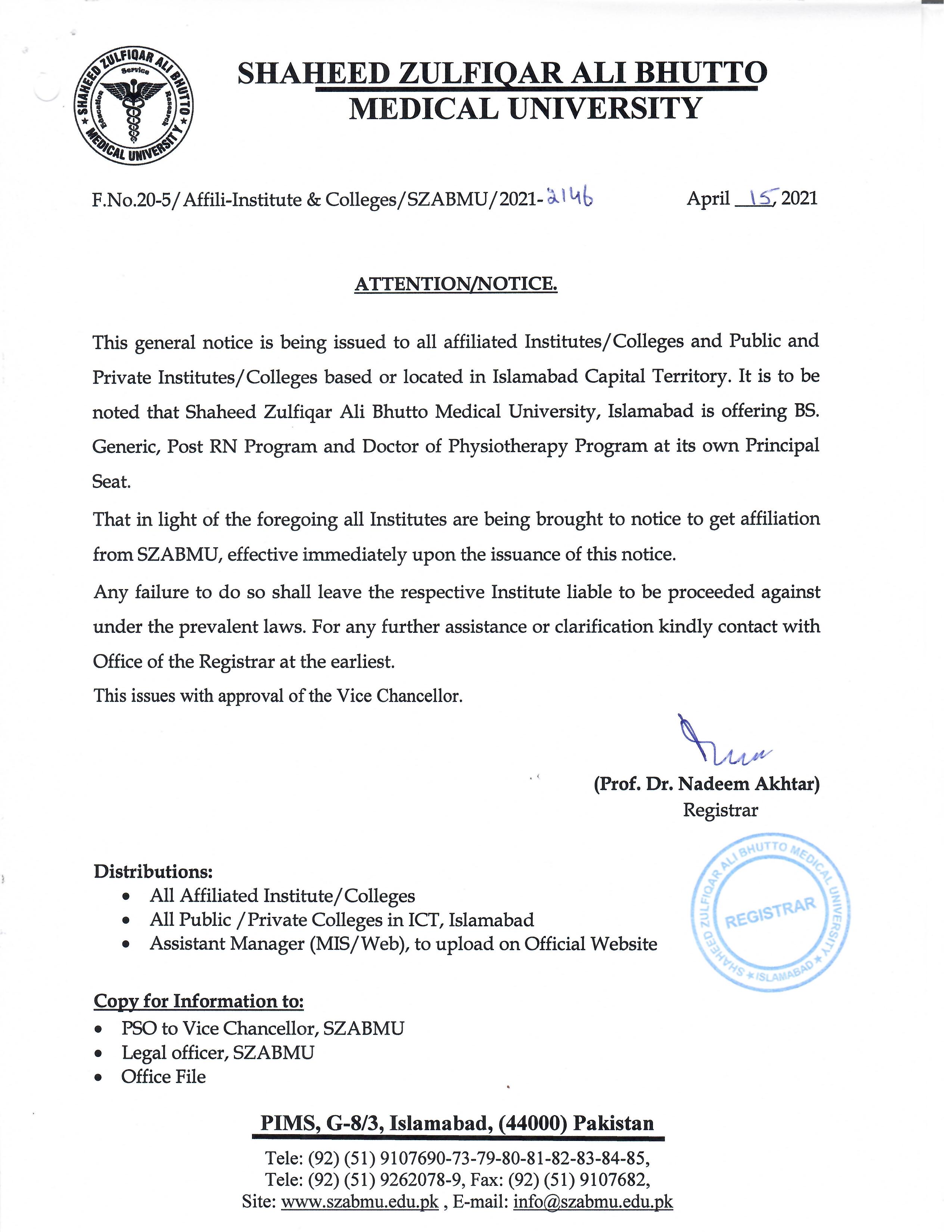 Important Attention/Notice | Shaheed Zulfiqar Ali Bhutto Medical ...