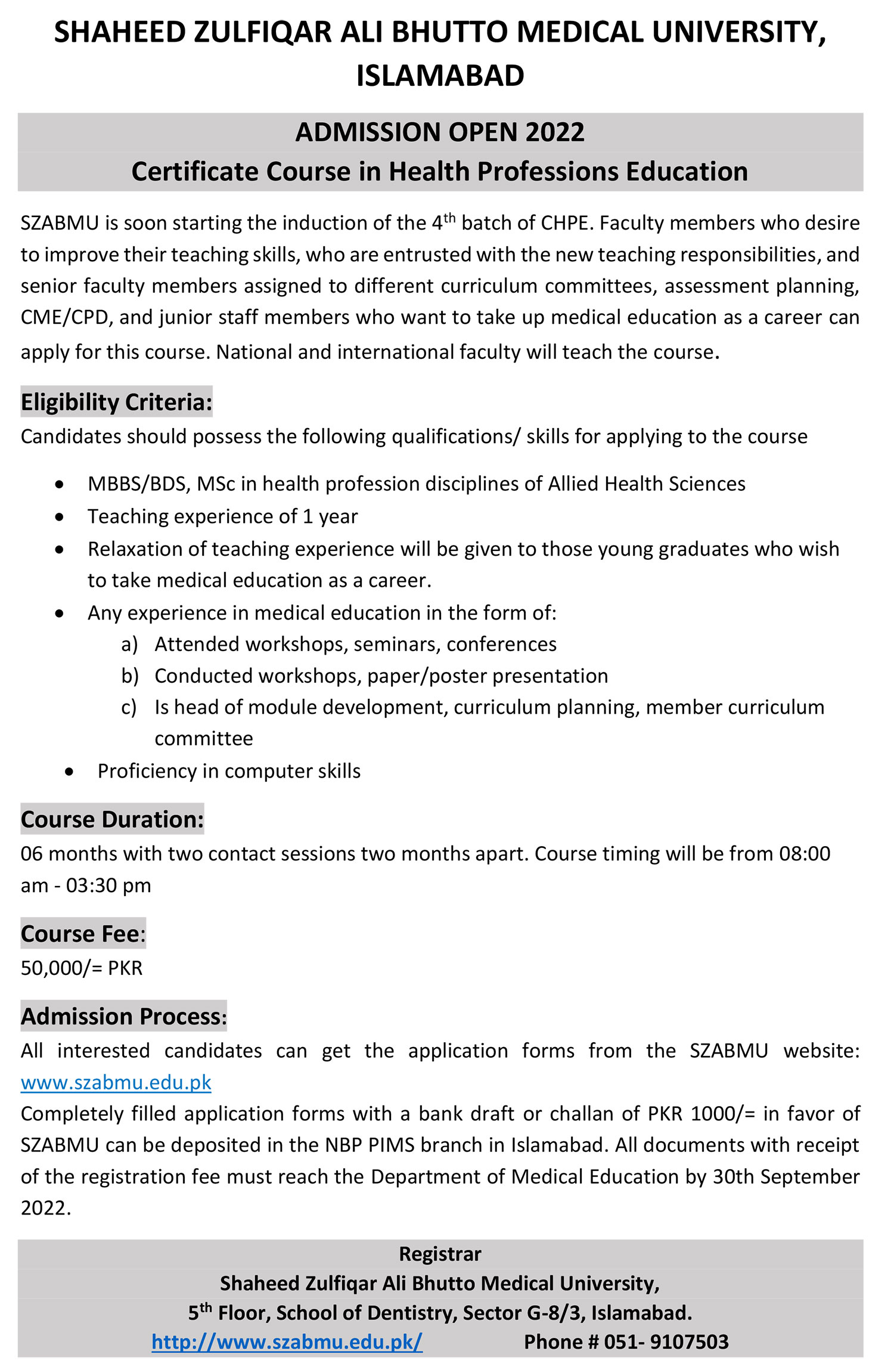 Admission Open 2022 - Certificate Course in Health Professions ...