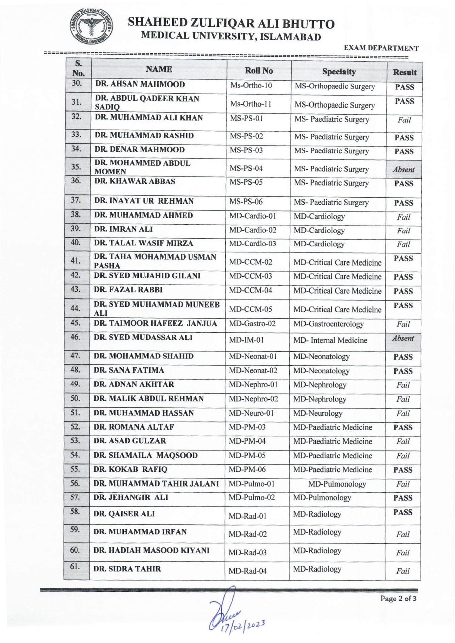 Result Notification - MS, MD, MDS, M.Phil and MSc Final OSCE and ...